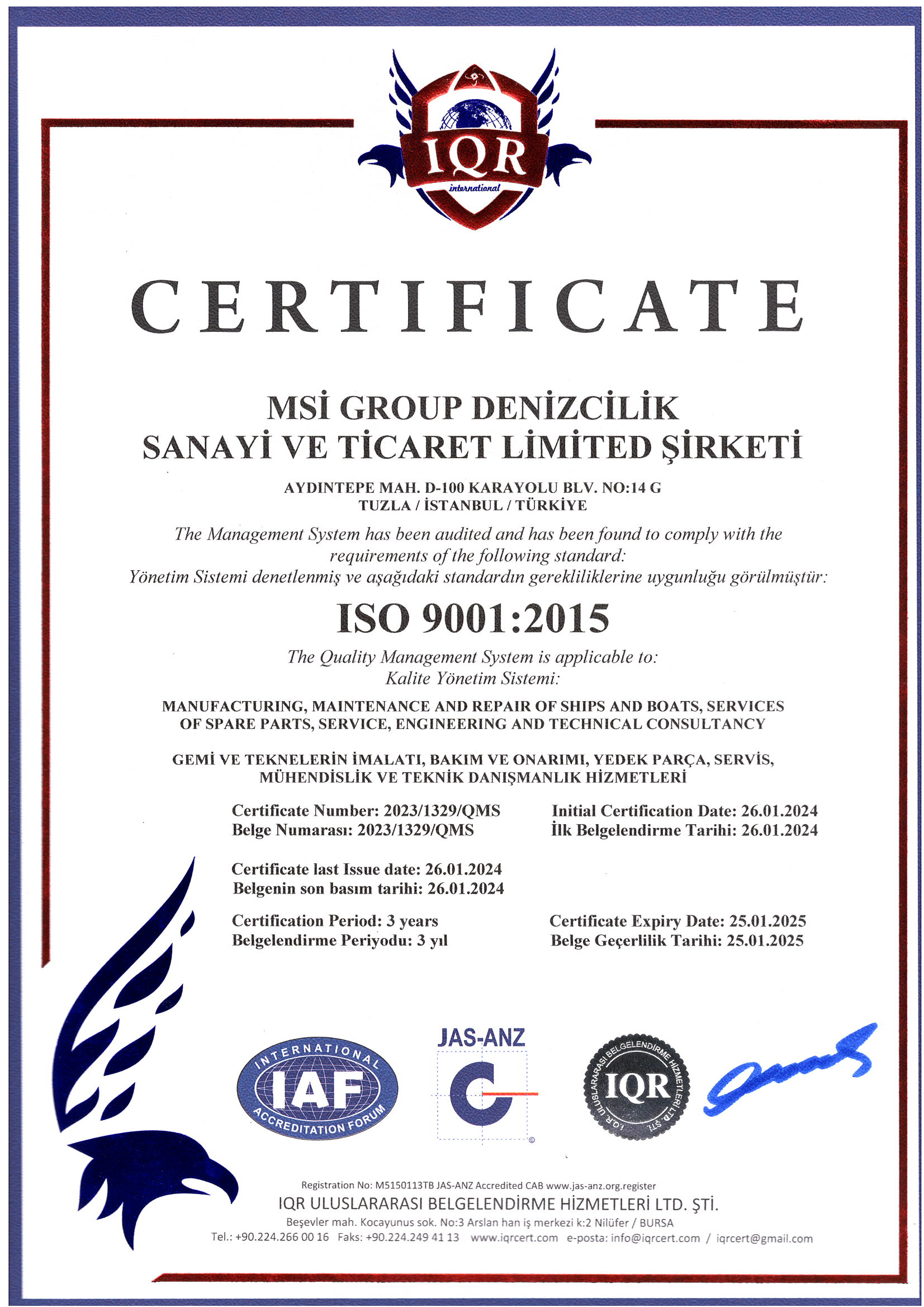 Certificates – MSI Group Co.